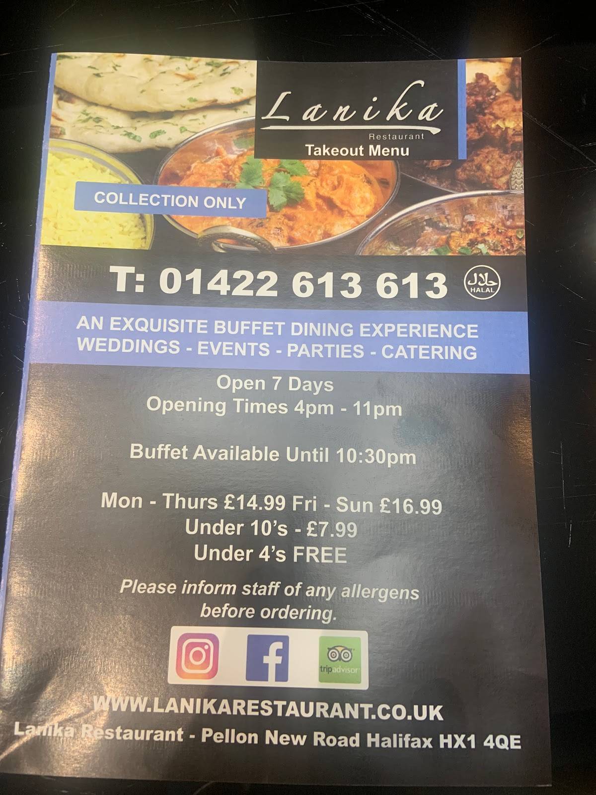 Menu at Lanika Restaurant, Halifax