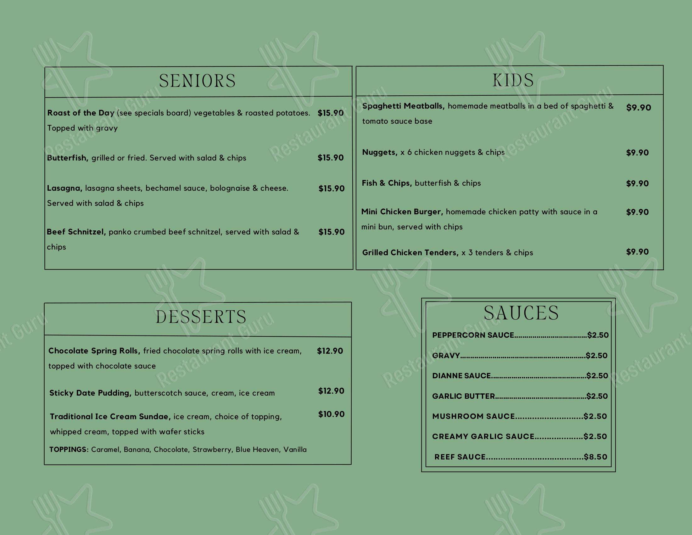 Menu at Lara Hotel pub & bar, Lara