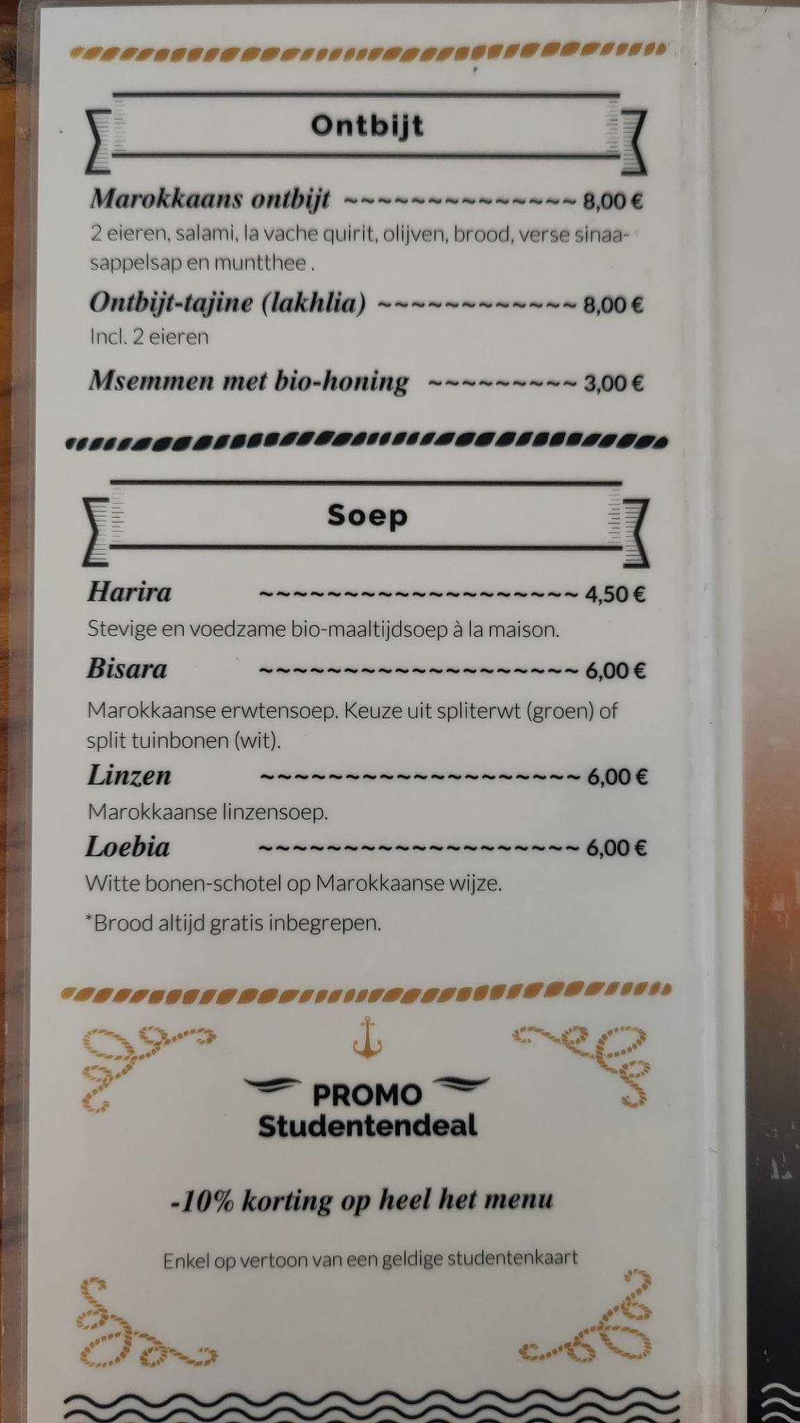 Menu at Larache, Antwerp