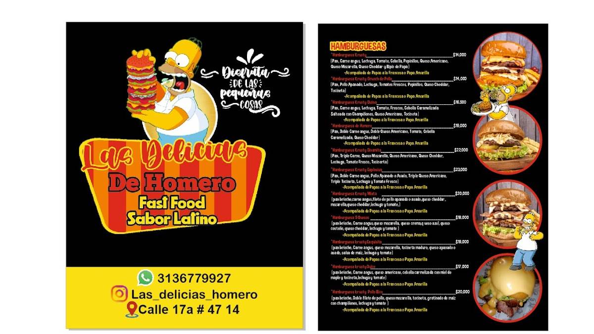 Menu at Las Delicias de homero fast food Sabor Latino, Cali