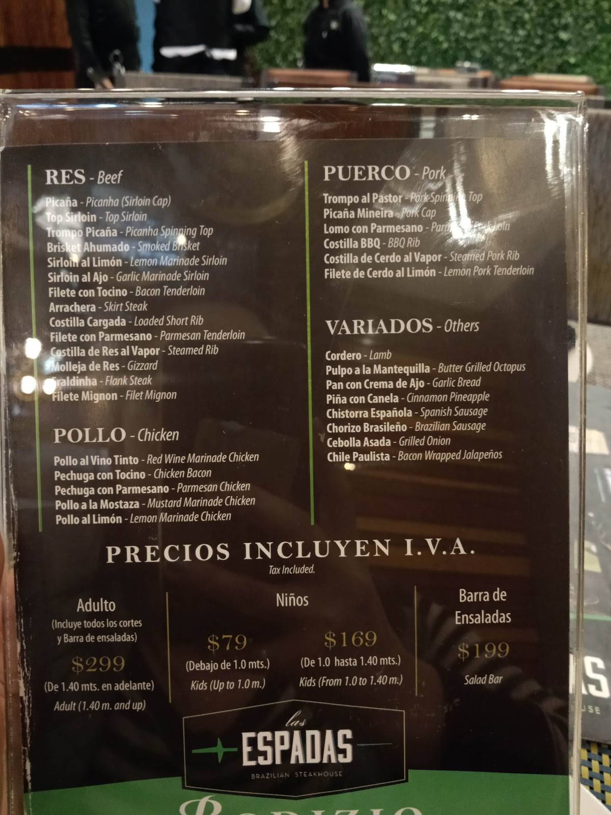 Carta de Las Espadas - Brazilian Steakhouse, Hermosillo