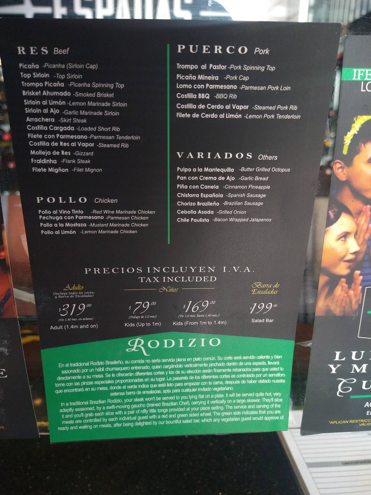 Carta de Las Espadas - Brazilian Steakhouse, Hermosillo