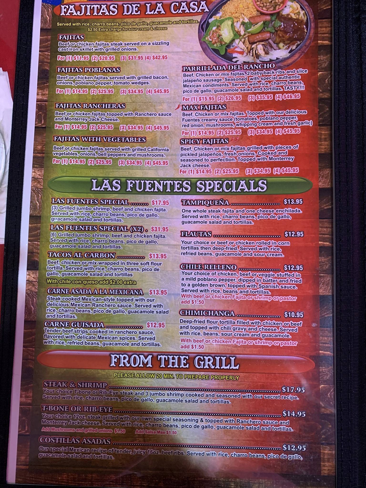 Menu at Las Fuentes Mexican Restaurant, Somerville
