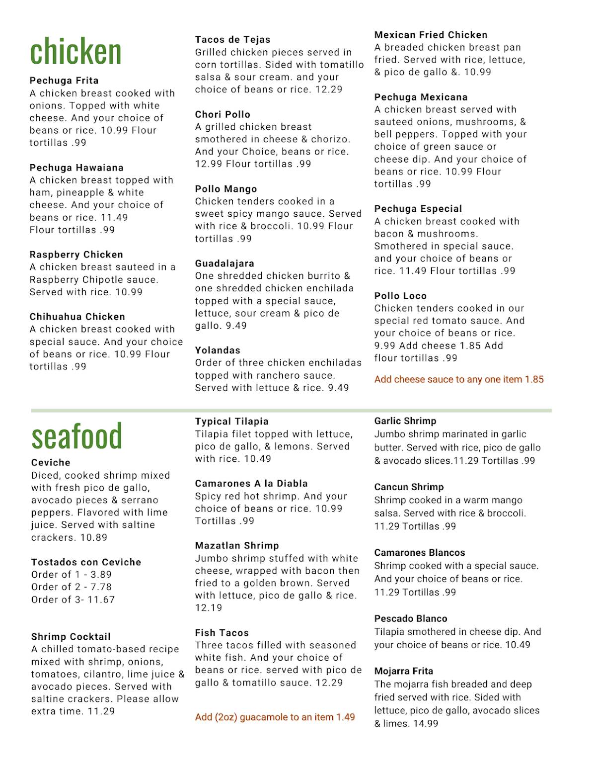 Menu at Las Lomas Restaurante Mexicano, Dyersburg
