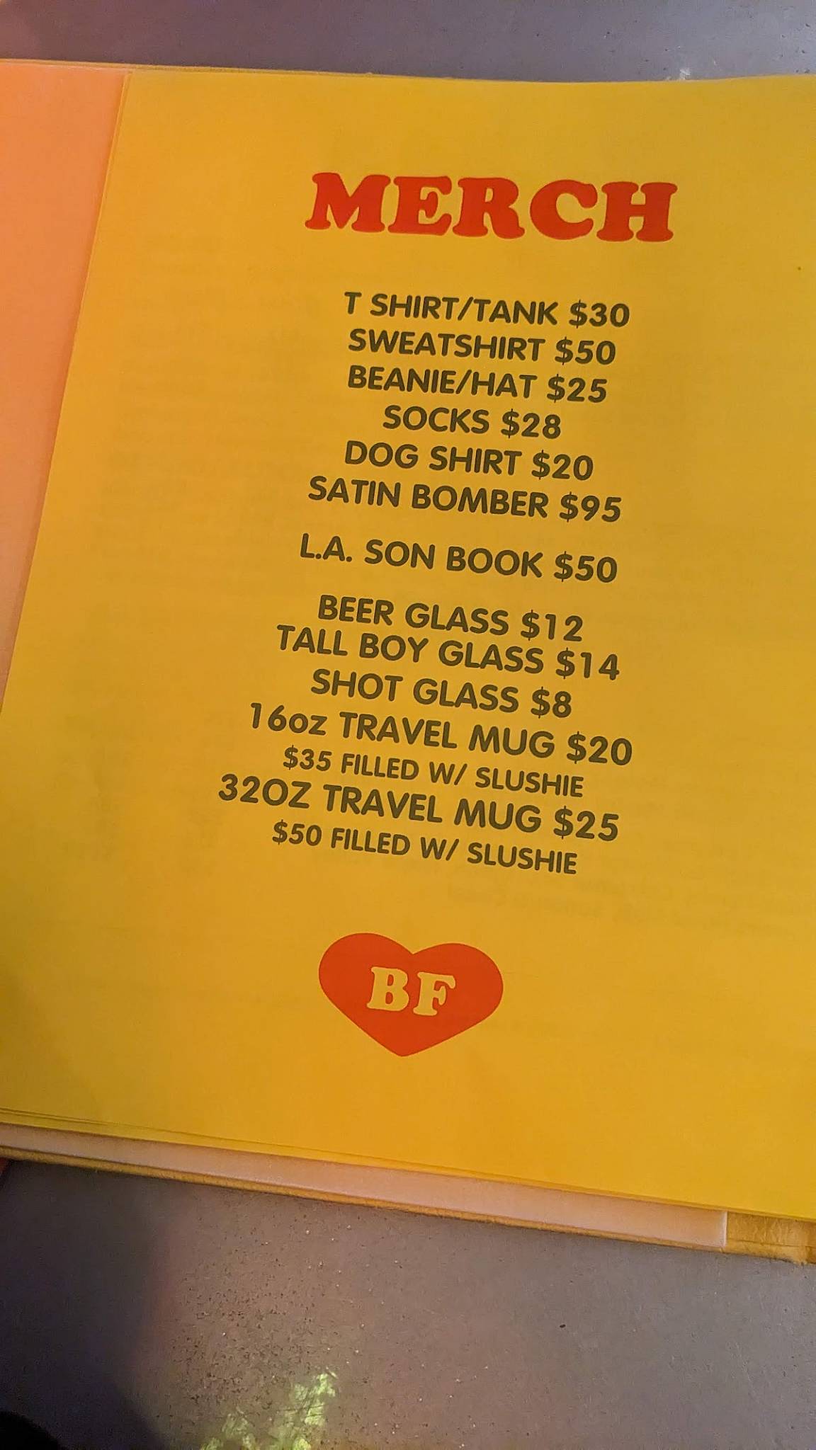 Menu at Best Friend restaurant, Las Vegas