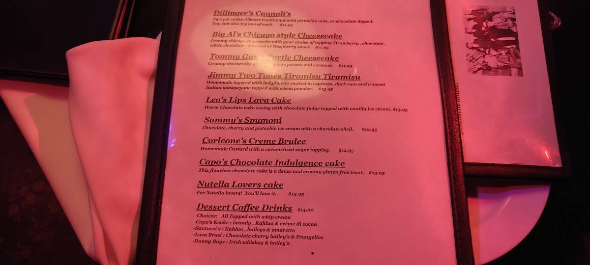 Menu at Capo's Restaurant and Speakeasy, Las Vegas