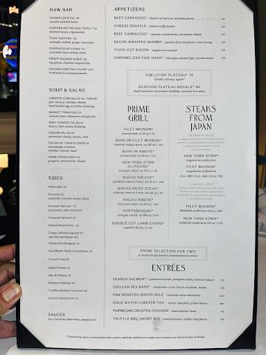 Menu at Prime Steakhouse, Las Vegas