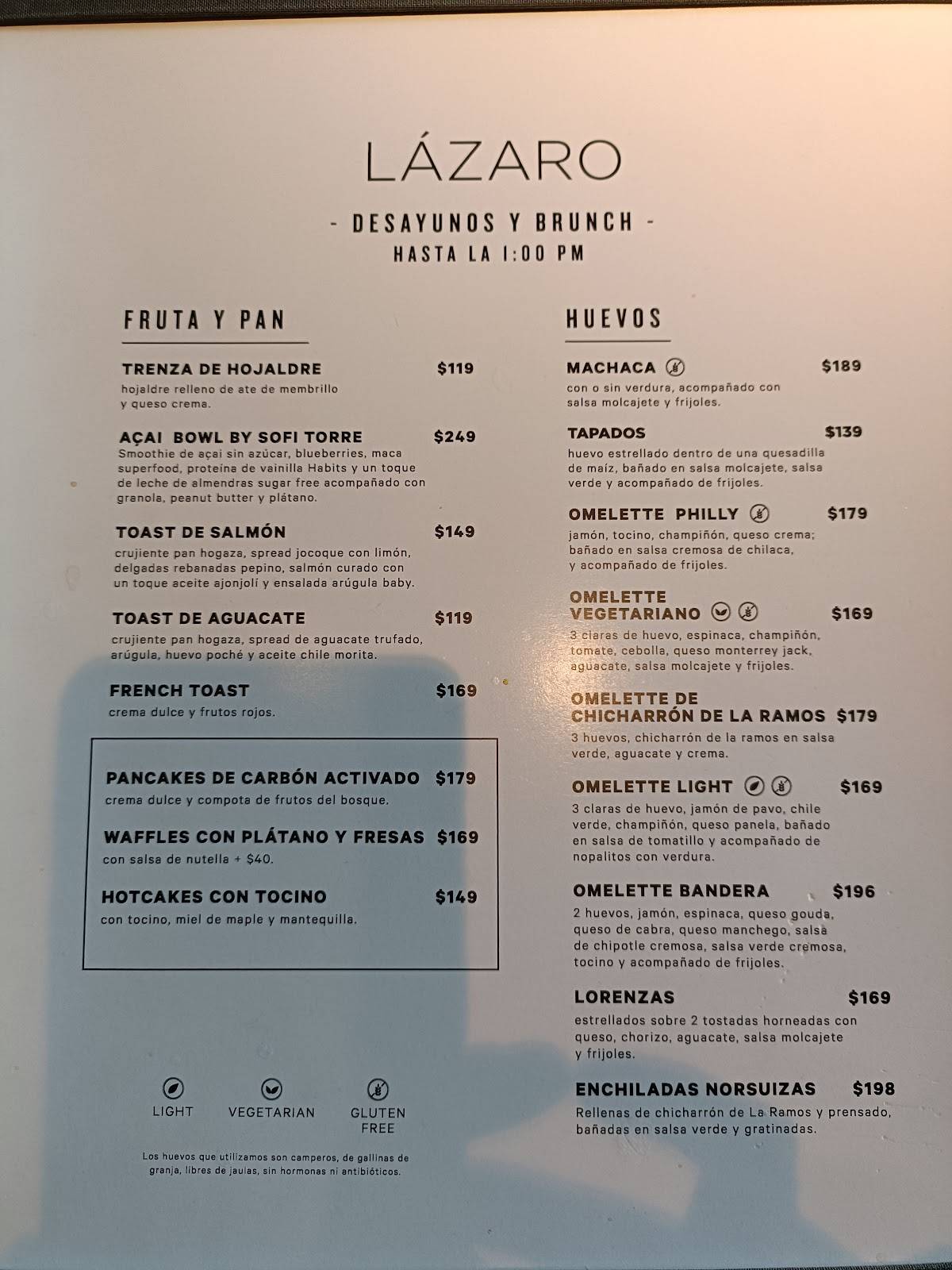 Carta del restaurante Lázaro y Diego, San Pedro Garza García