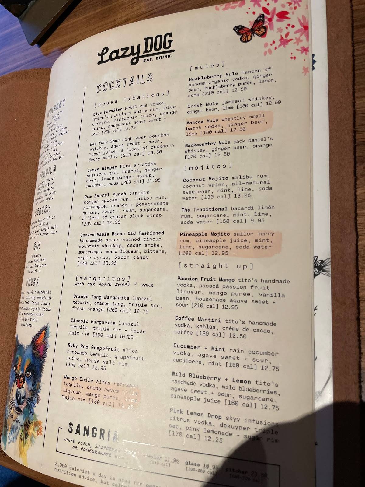 Menu at Lazy Dog Restaurant & Bar, Oak Brook