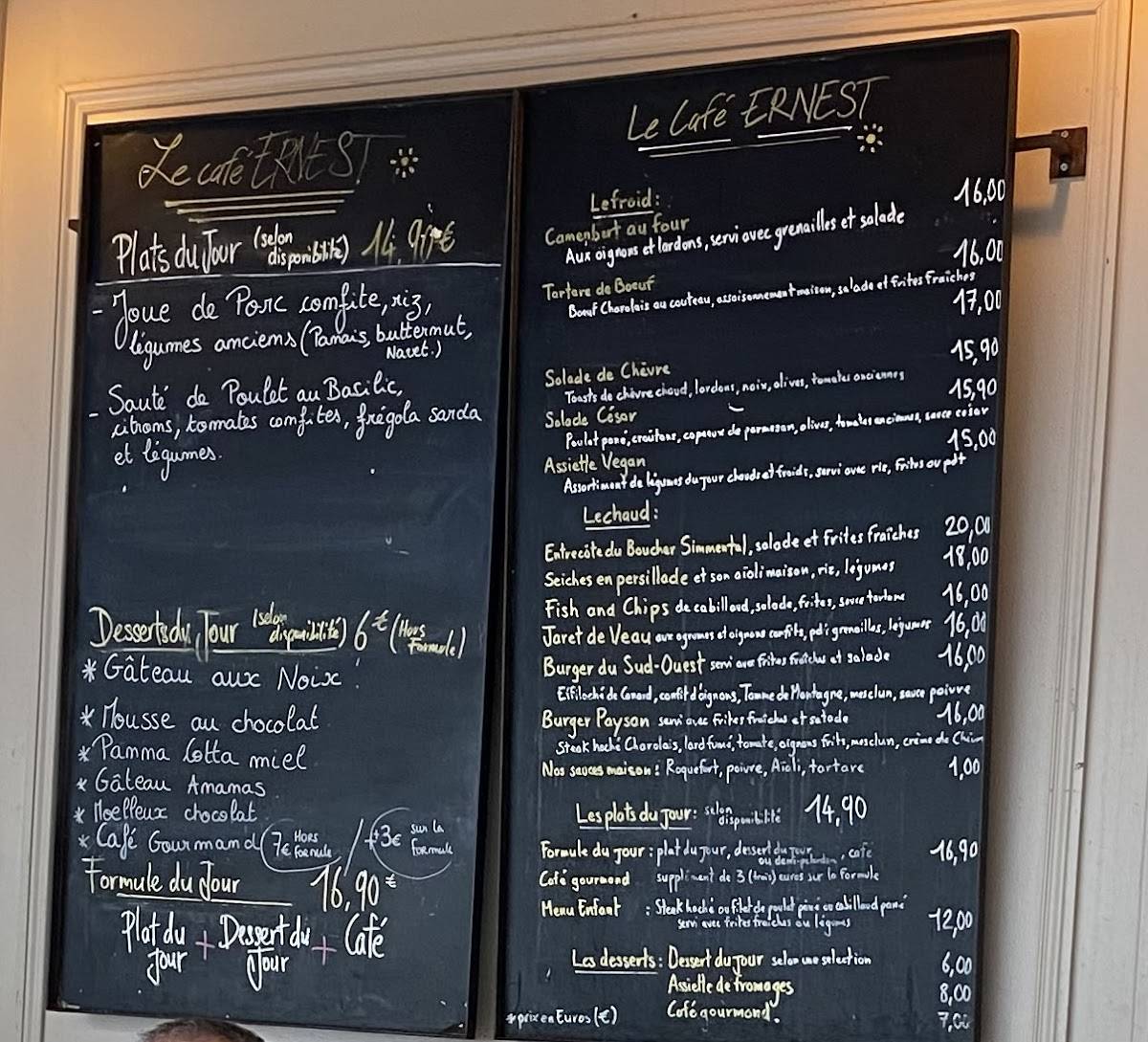 Menu au Le Café Ernest, Uzès