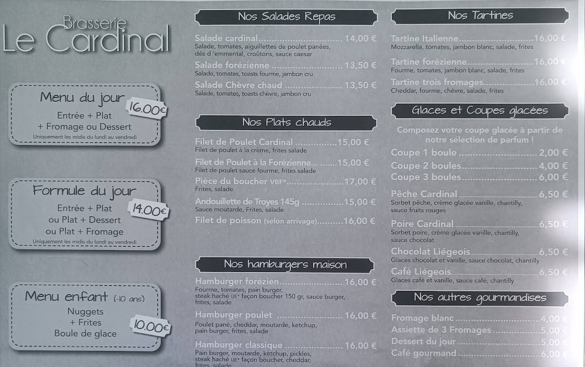 Menu au Le Cardinal restaurant, Feurs