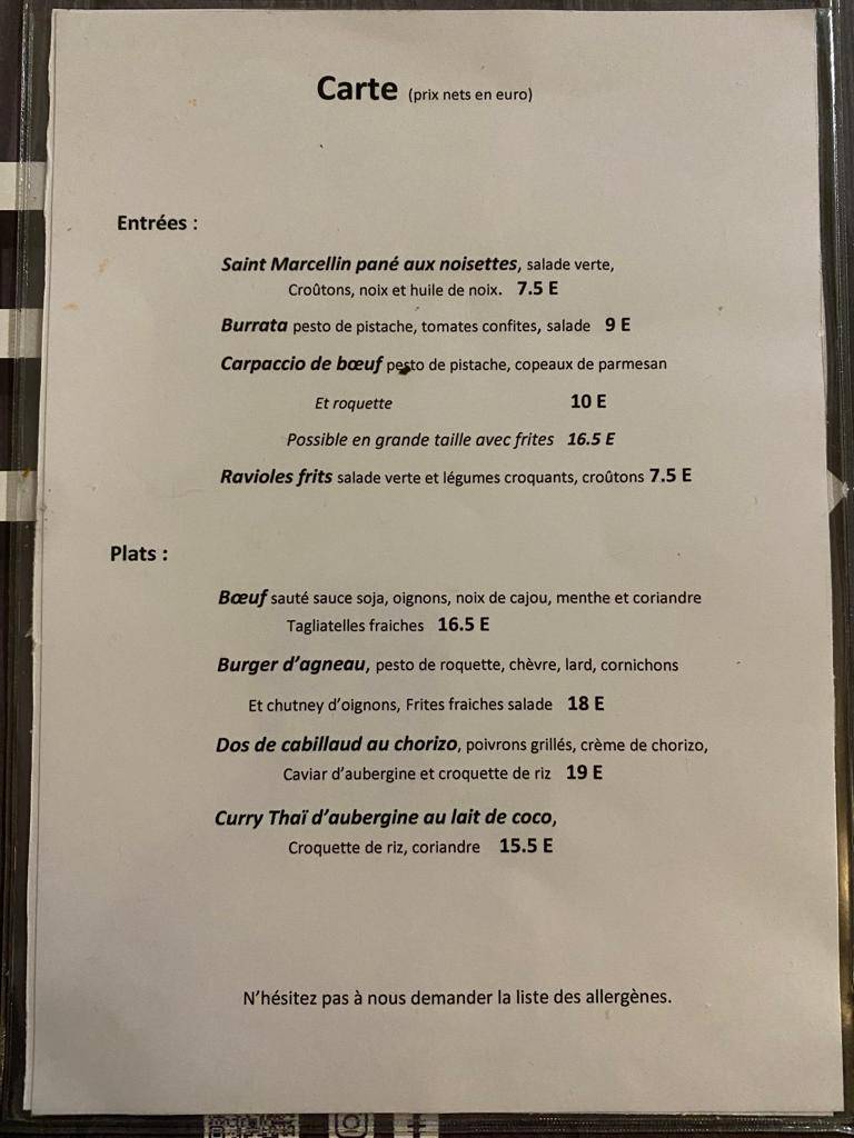 Menu at Le Cinq restaurant, Embrun