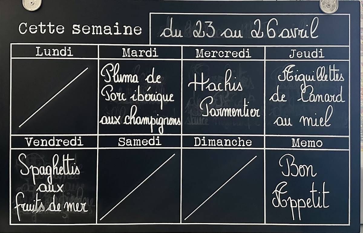 Menu au Le Code Bar, Ribécourt-Dreslincourt