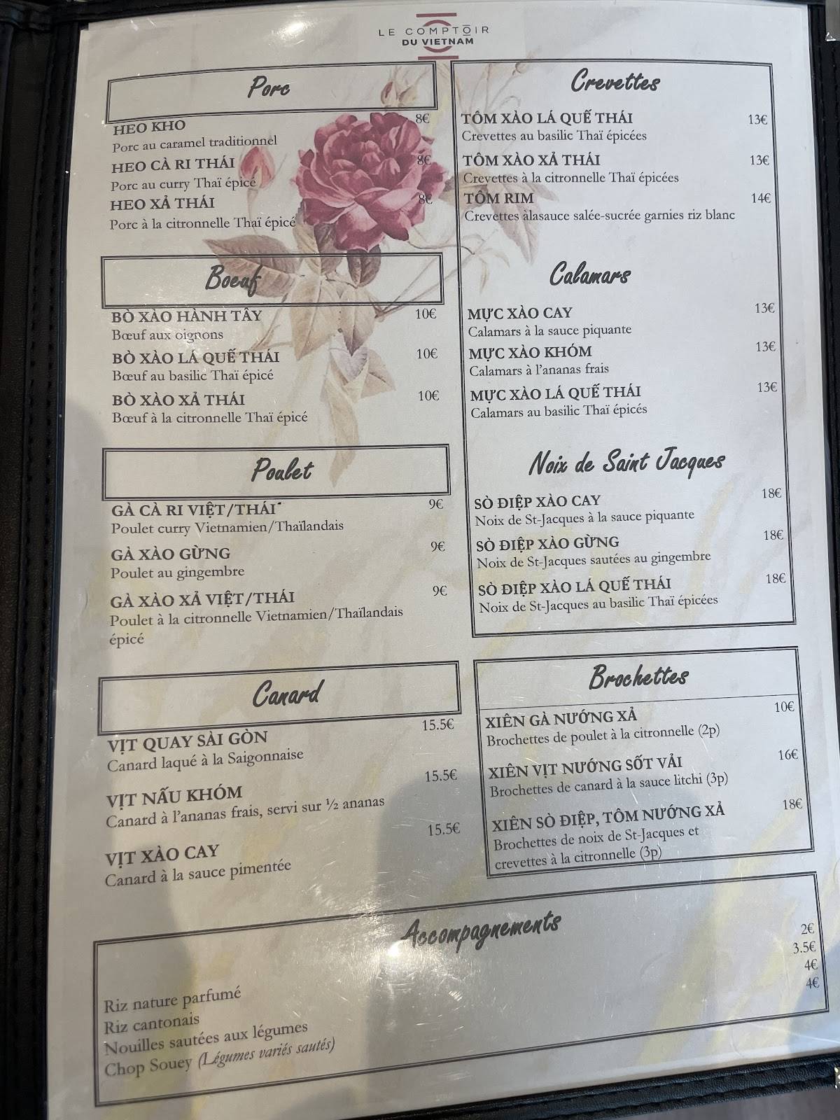 Menu au Le Comptoir du Vietnam restaurant, Libourne