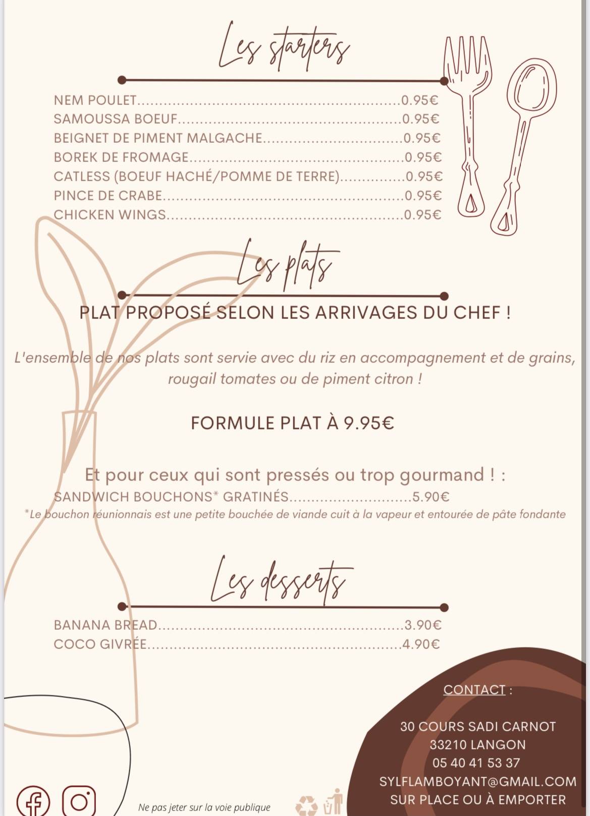Menu au Le Flamboyant restaurant, Langon