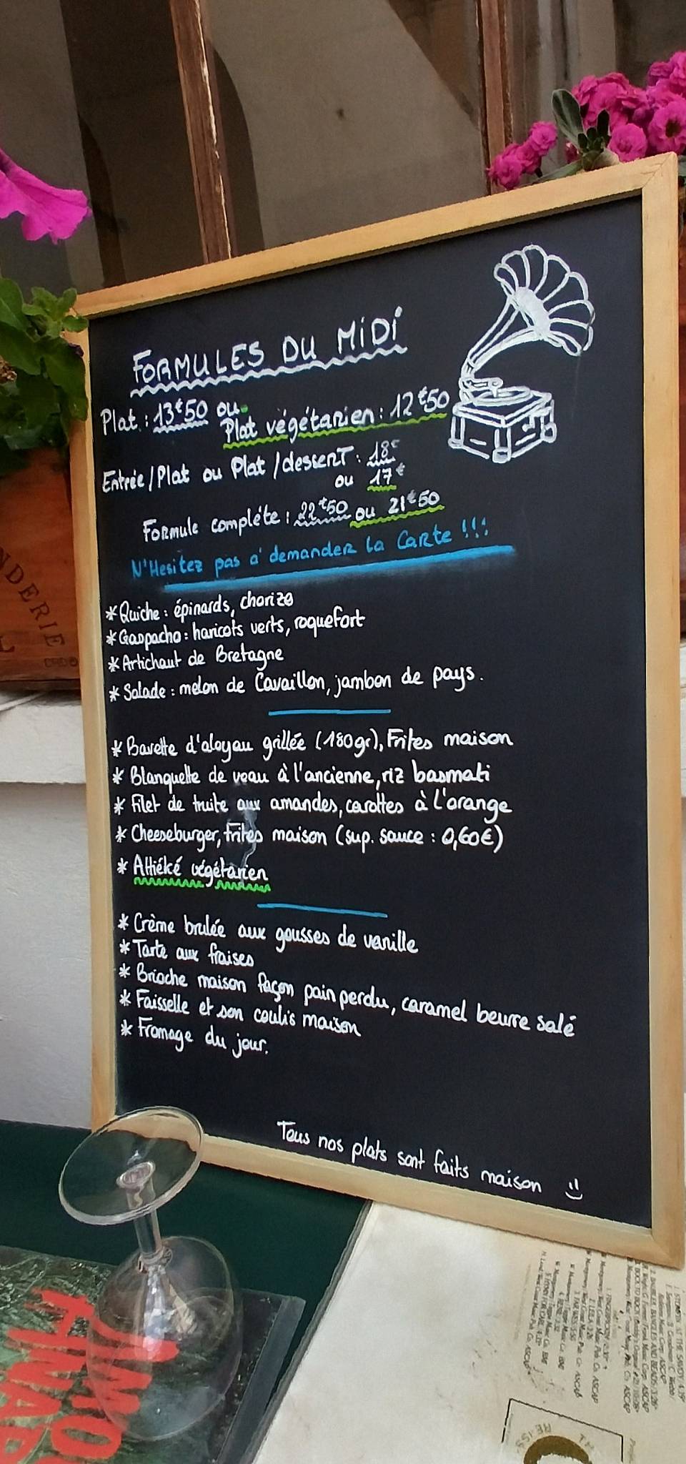 Menu au Le Gramophone restaurant, Orsay