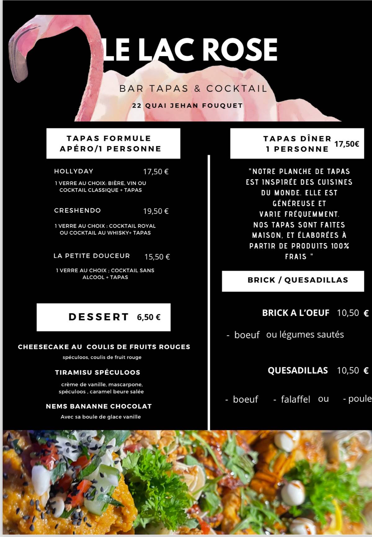 Menu au Le Lac Rose restaurant, Laval