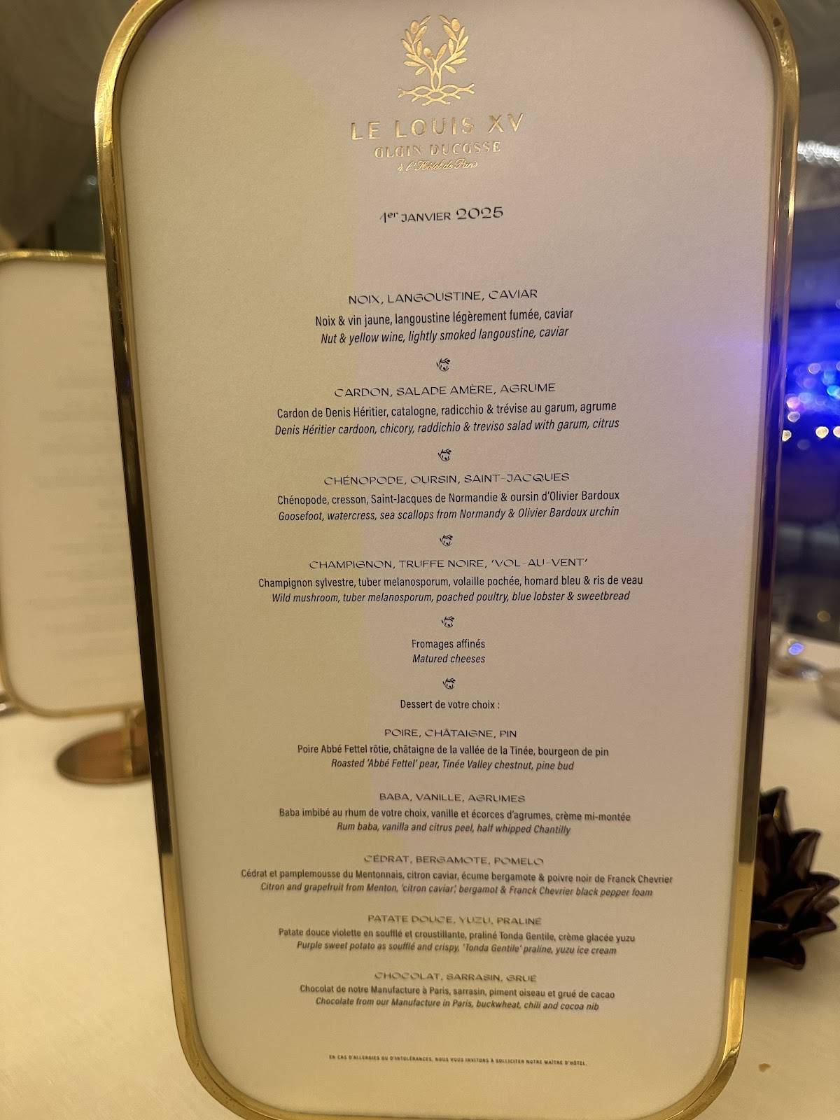 Menu au Le Louis XV - Alain Ducasse à l'Hôtel de Paris restaurant ...