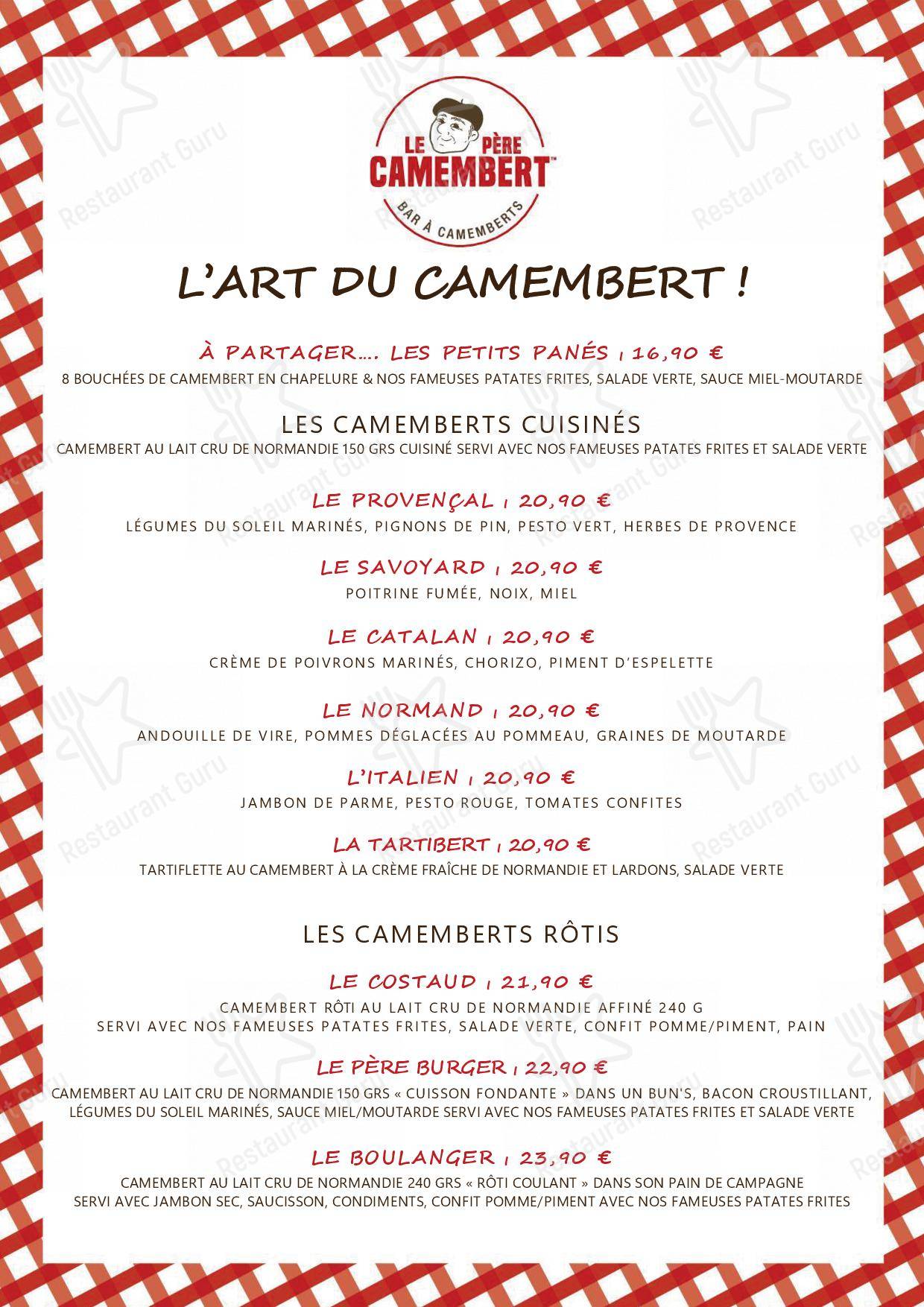 Menu at Le Père Camembert restaurant, Honfleur