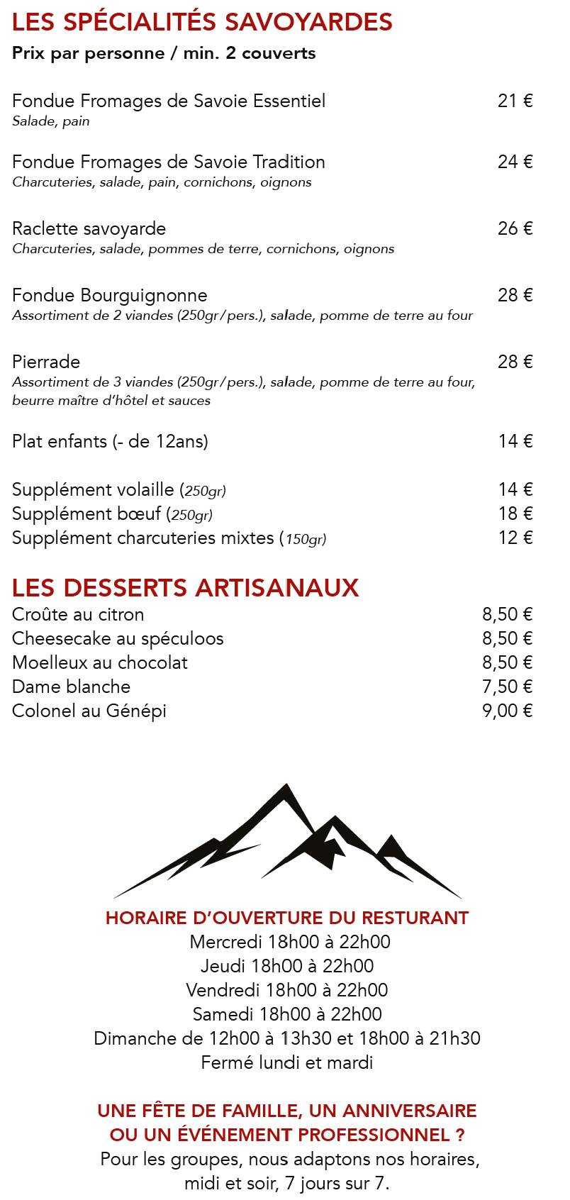 Menu au Le Petit Savoyard, Jodoigne