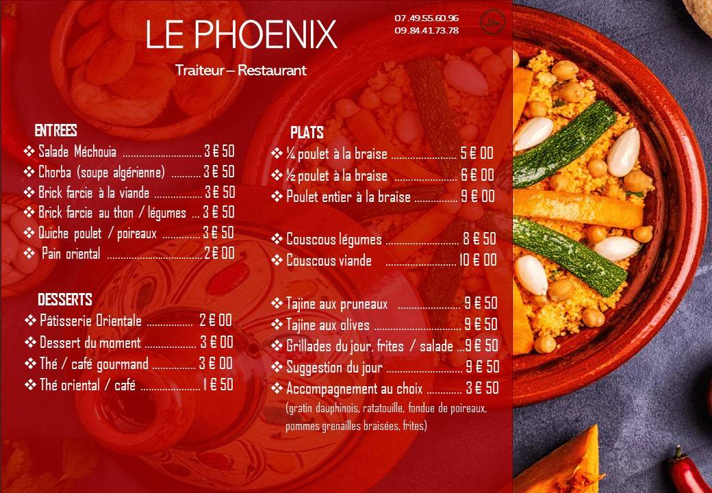 Menu au Le Phoenix - Traiteur - Restaurant, Nimes