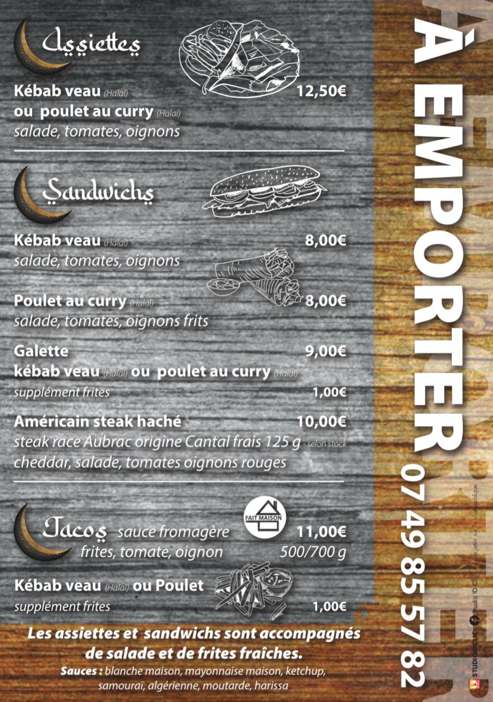 Menu au Le Selena pub et bar, Les Ancizes-Comps