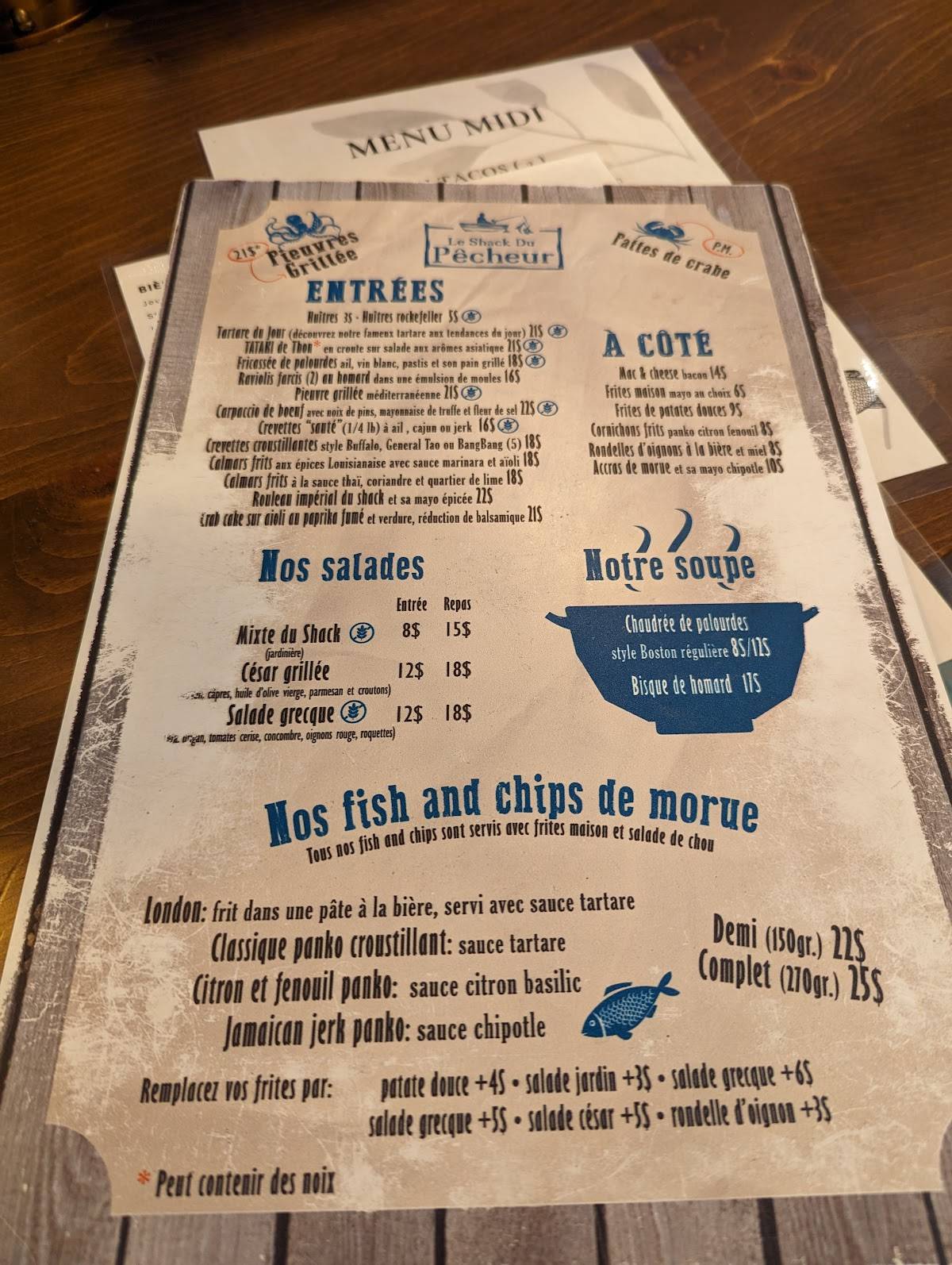 Menu au Le Shack Du Pêcheur La Prairie restaurant, La Prairie ...