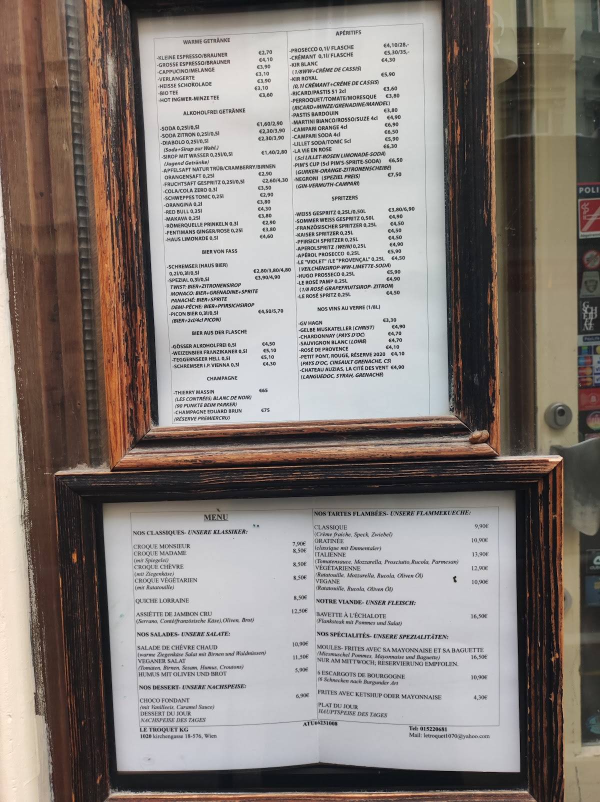 Speisekarte von Le Troquet cafe, Wien