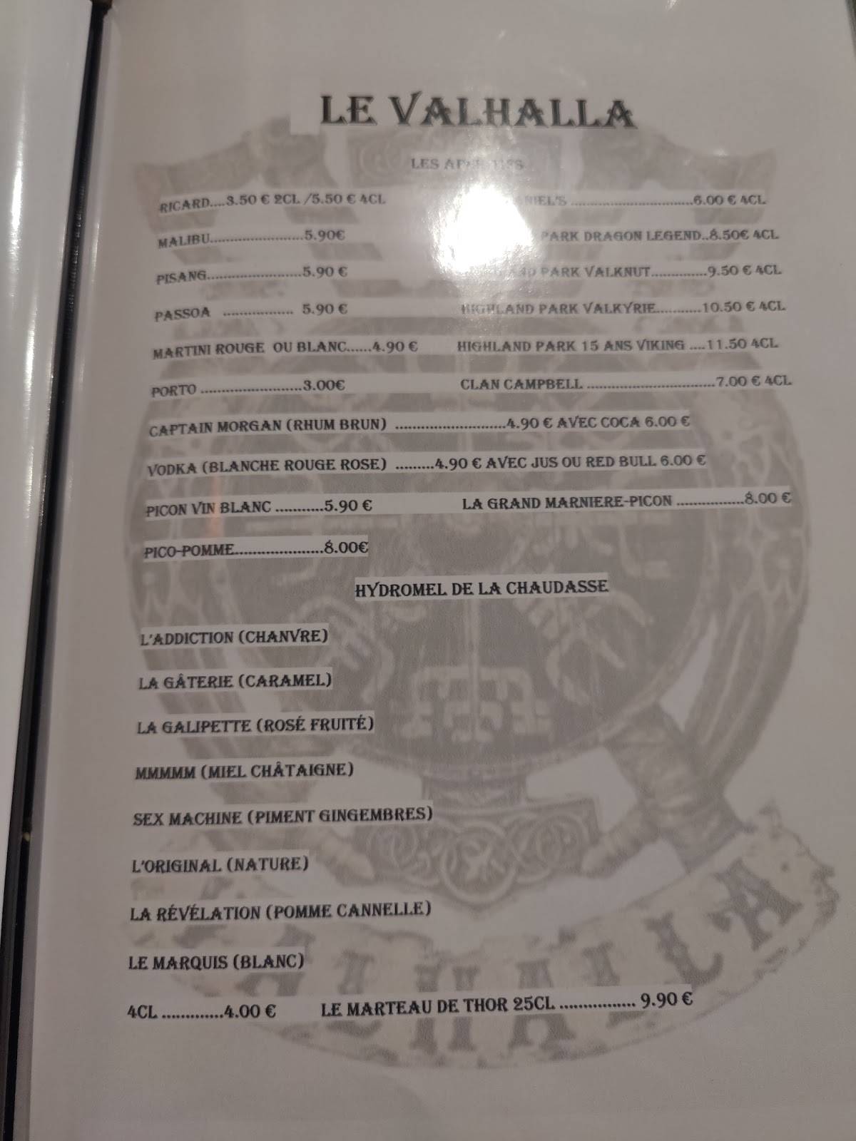Menu au Le Valhalla restaurant, Gognies-Chaussée
