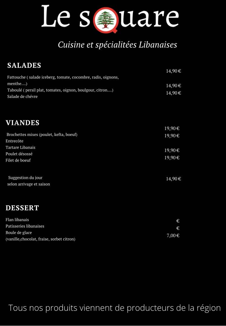Carta del restaurante Le square, Vallon-Pont-d'Arc