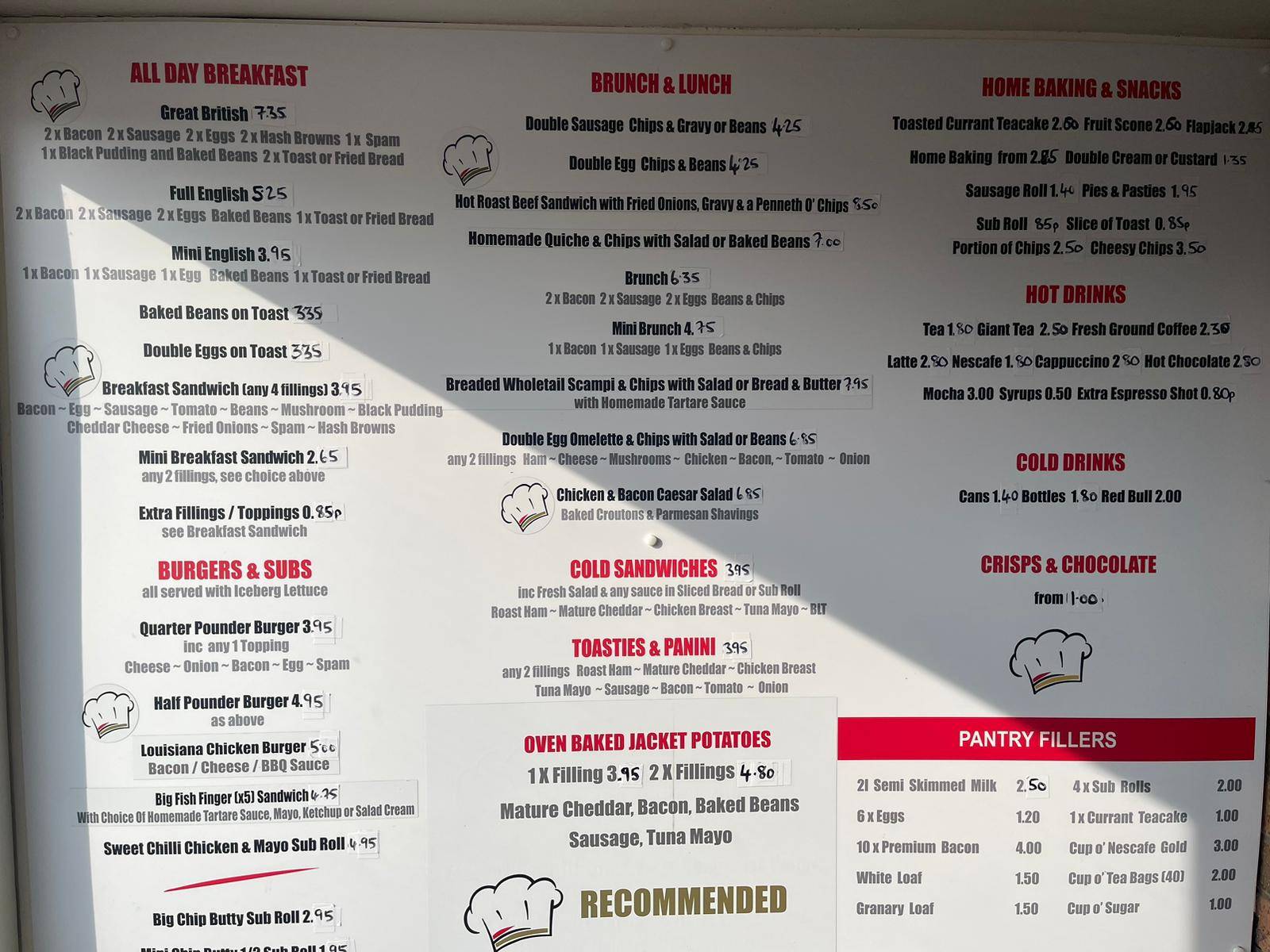 Menu at Tim's Cafe and Take Away at Thorp Arch, Boston Spa