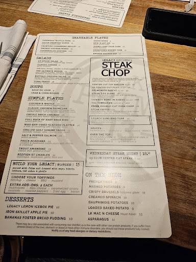 Menu at Legacy Kitchen's Steak and Chop steakhouse, Gretna, 91 Westbank ...
