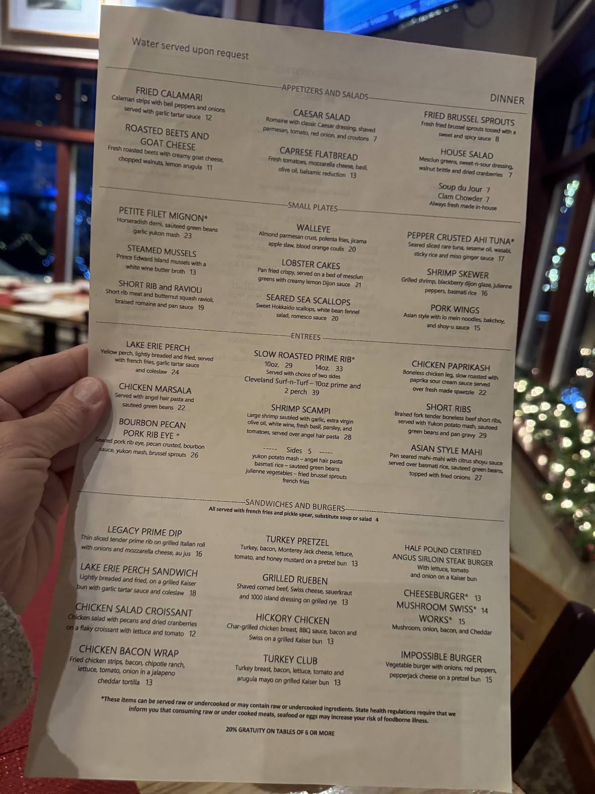 Menu at Legacy Restaurant & Grille, Avon Lake