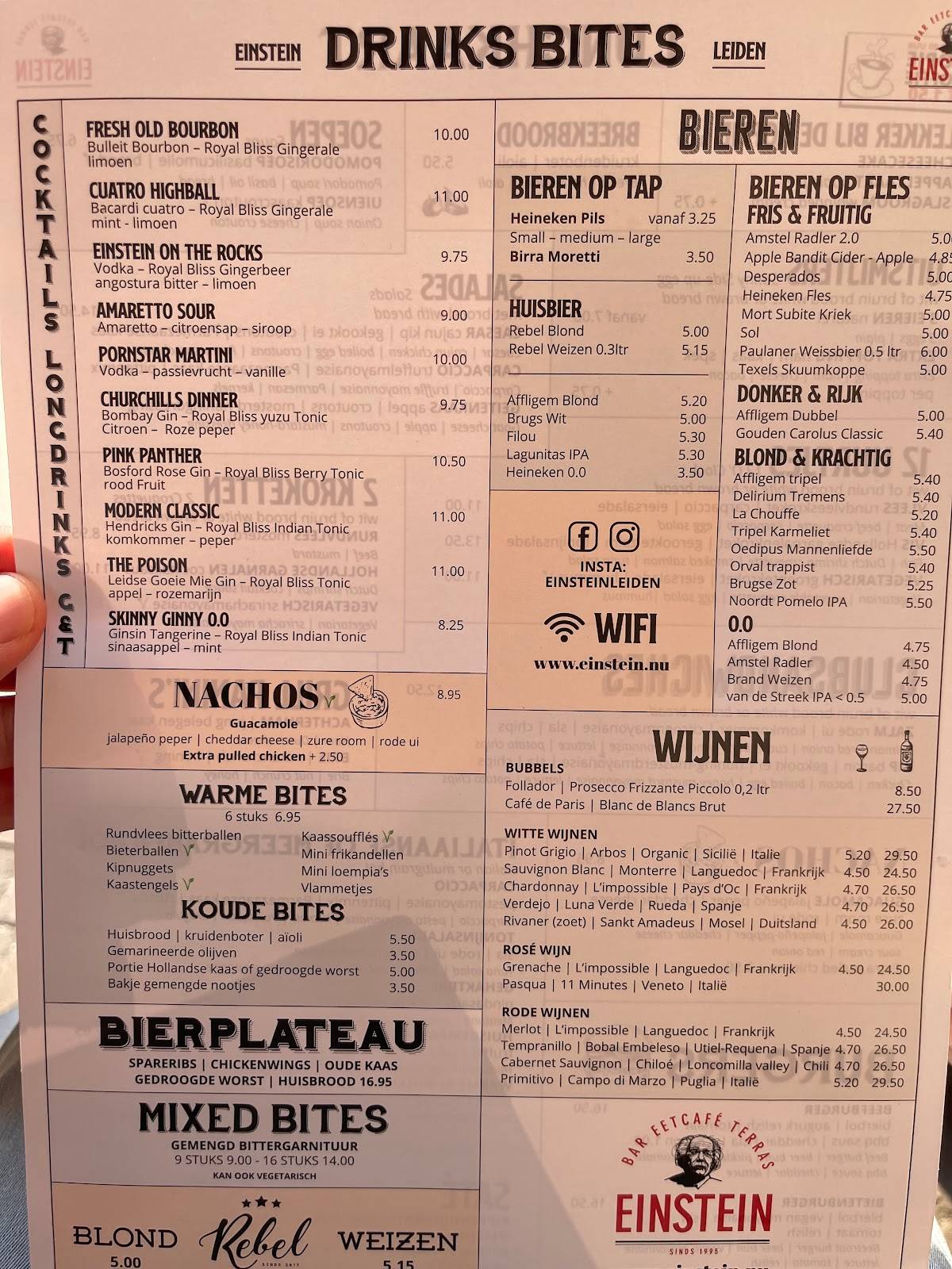 Menu at Einstein Leiden, Leiden