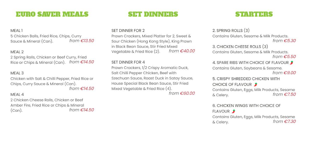 Menu at Lemon Tree Chinese Restaurant Finglas, Dublin