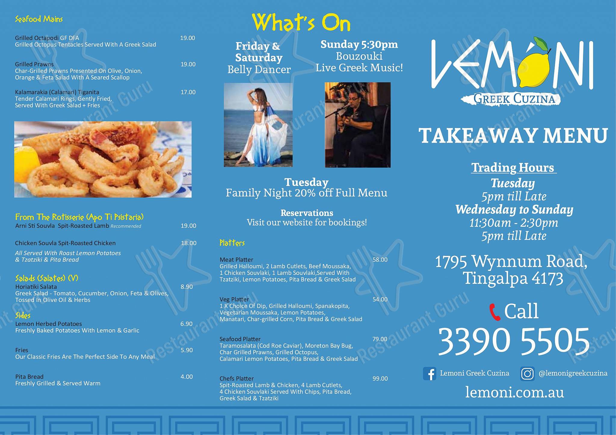 Menu at Lemoni Greek Cuzina Tingalpa restaurant, Tingalpa