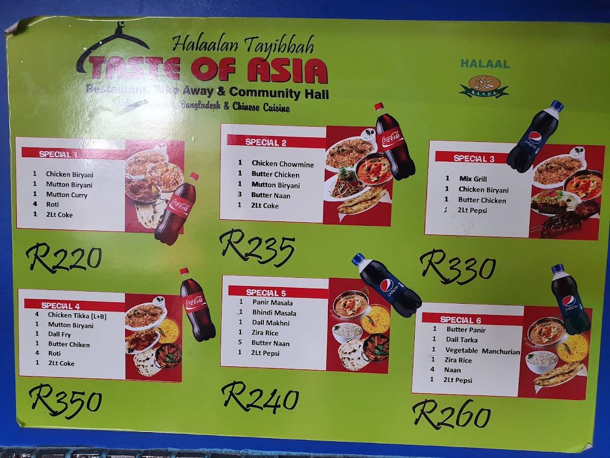 Menu at Taste Of Asia restaurants, Lenasia