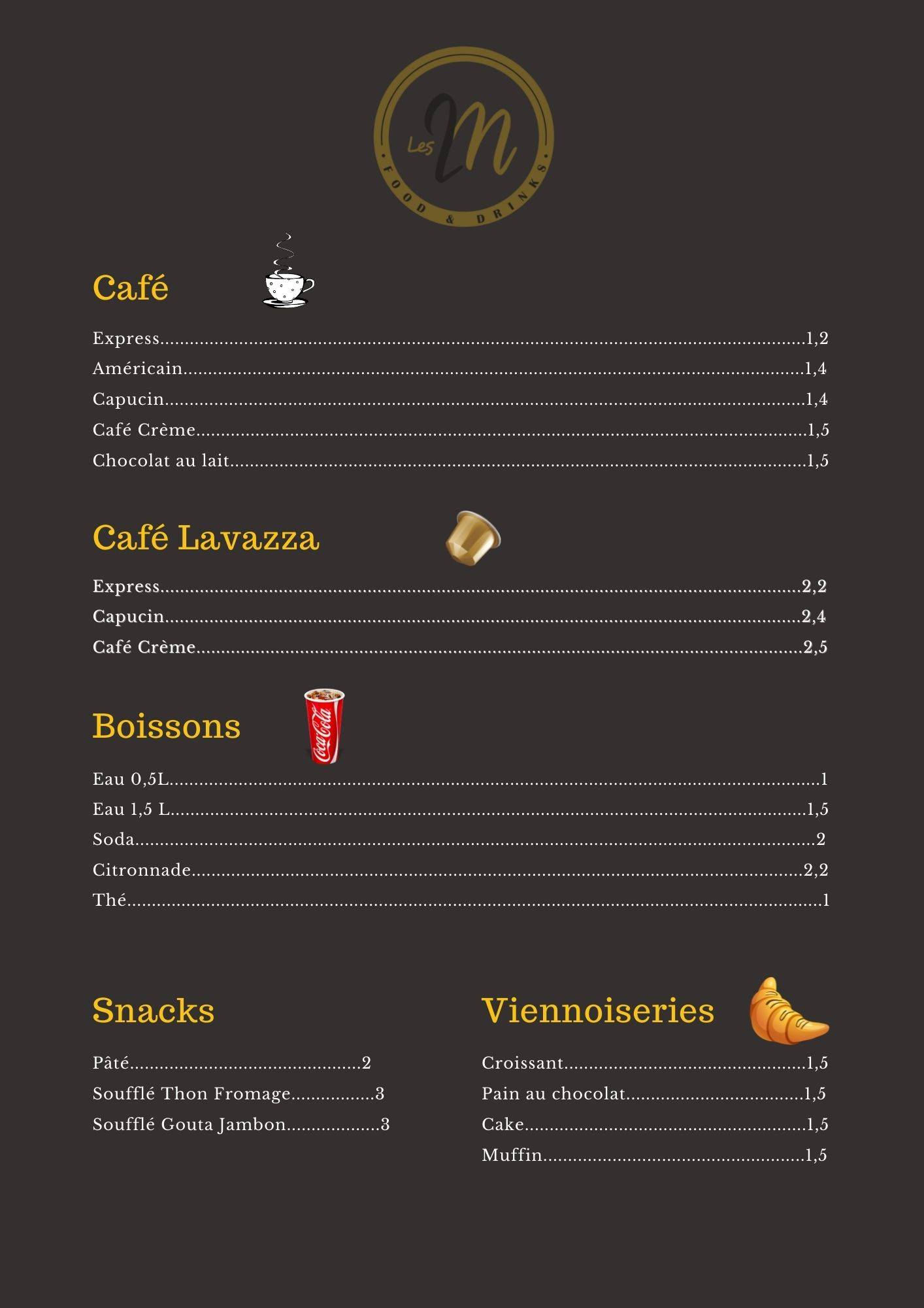 Menu au Les 2M Food & Drinks restaurant, Tunis