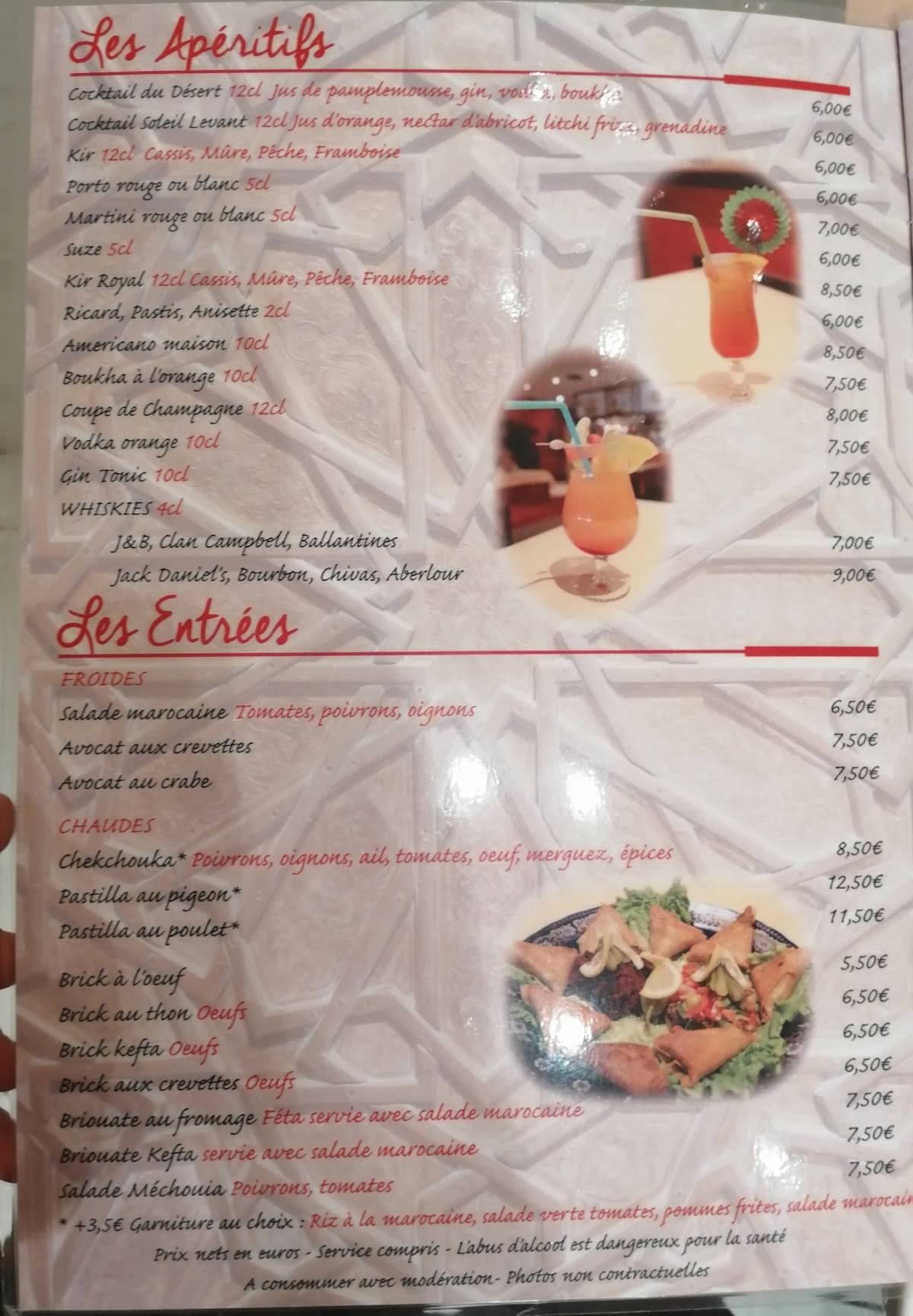 Menu au Les Délices du Maroc restaurant, Jouars-Pontchartrain