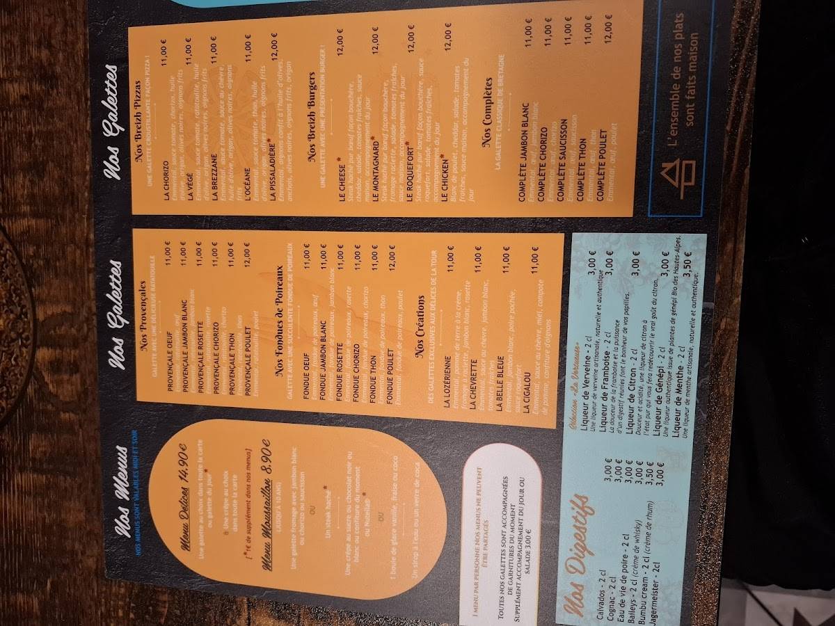 Menu au Les Délices de la Tour restaurant, Langogne, 1 Pl. de la Halle
