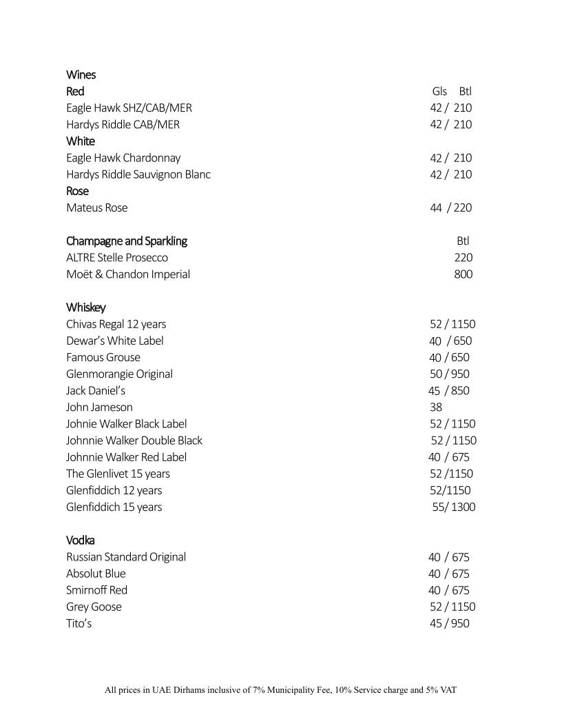 Menu at Level 47 Rooftop Bar & Lounge, Dubai, Carlton Downtown Hotel ...