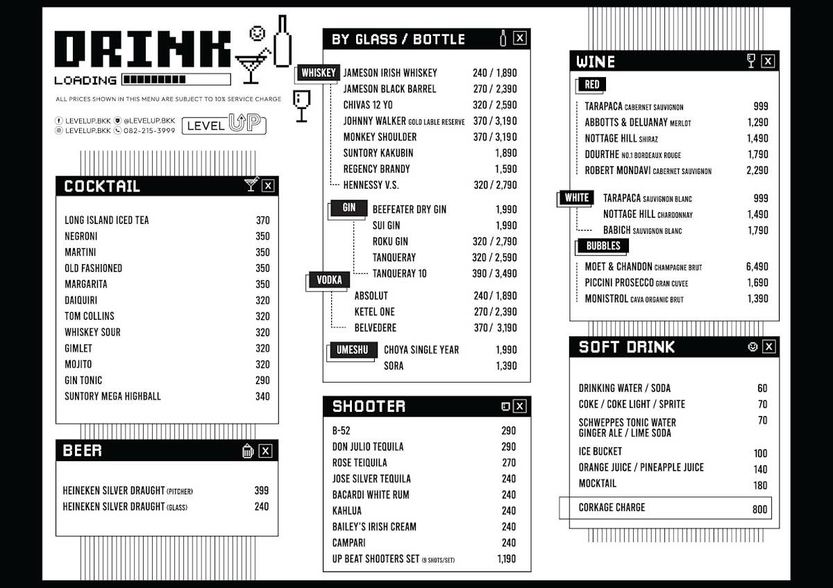 Menu at Level Up.BKK restaurant, Bangkok