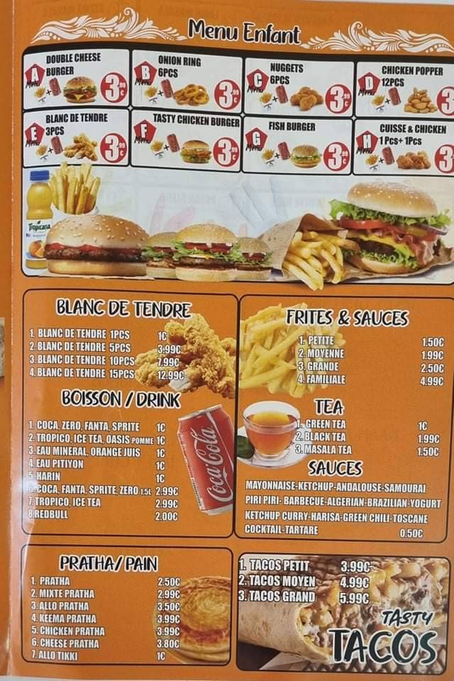 Speisekarte von Tasty Chicken, Luttich