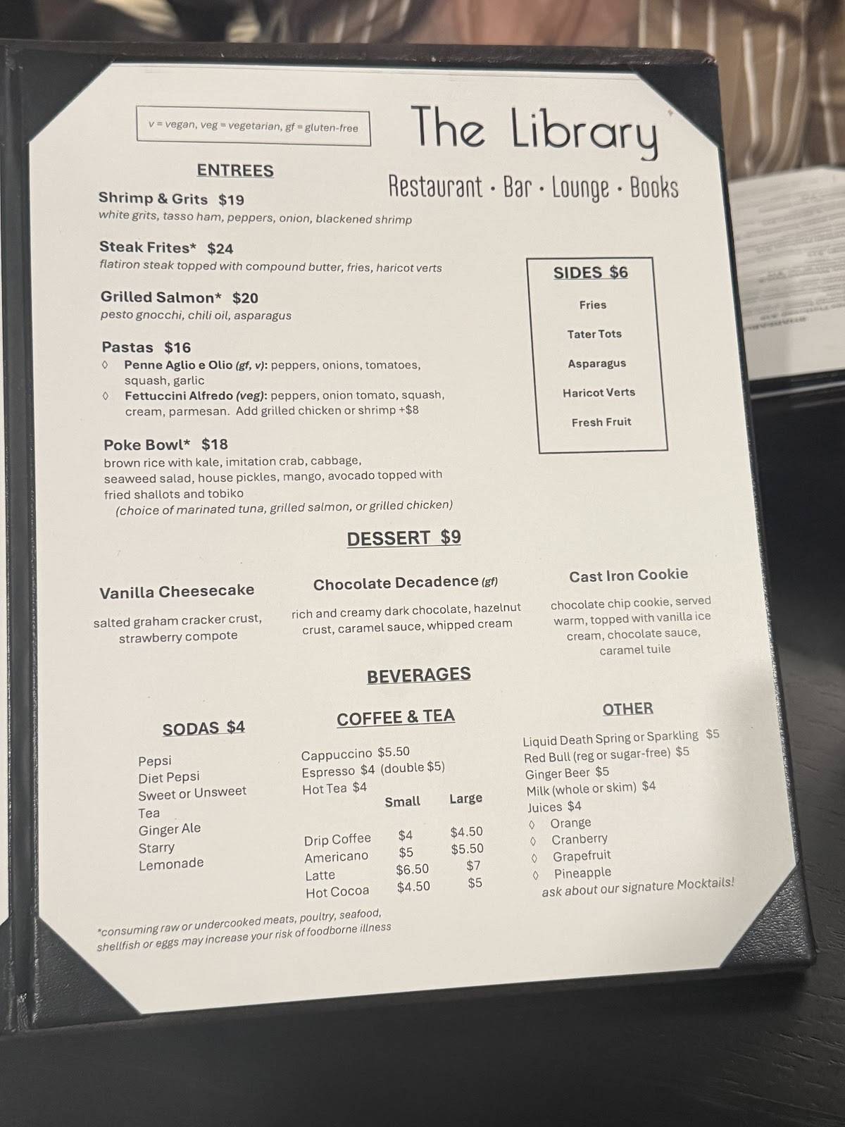 Menu at Library Restaurant & Lounge, Nashville