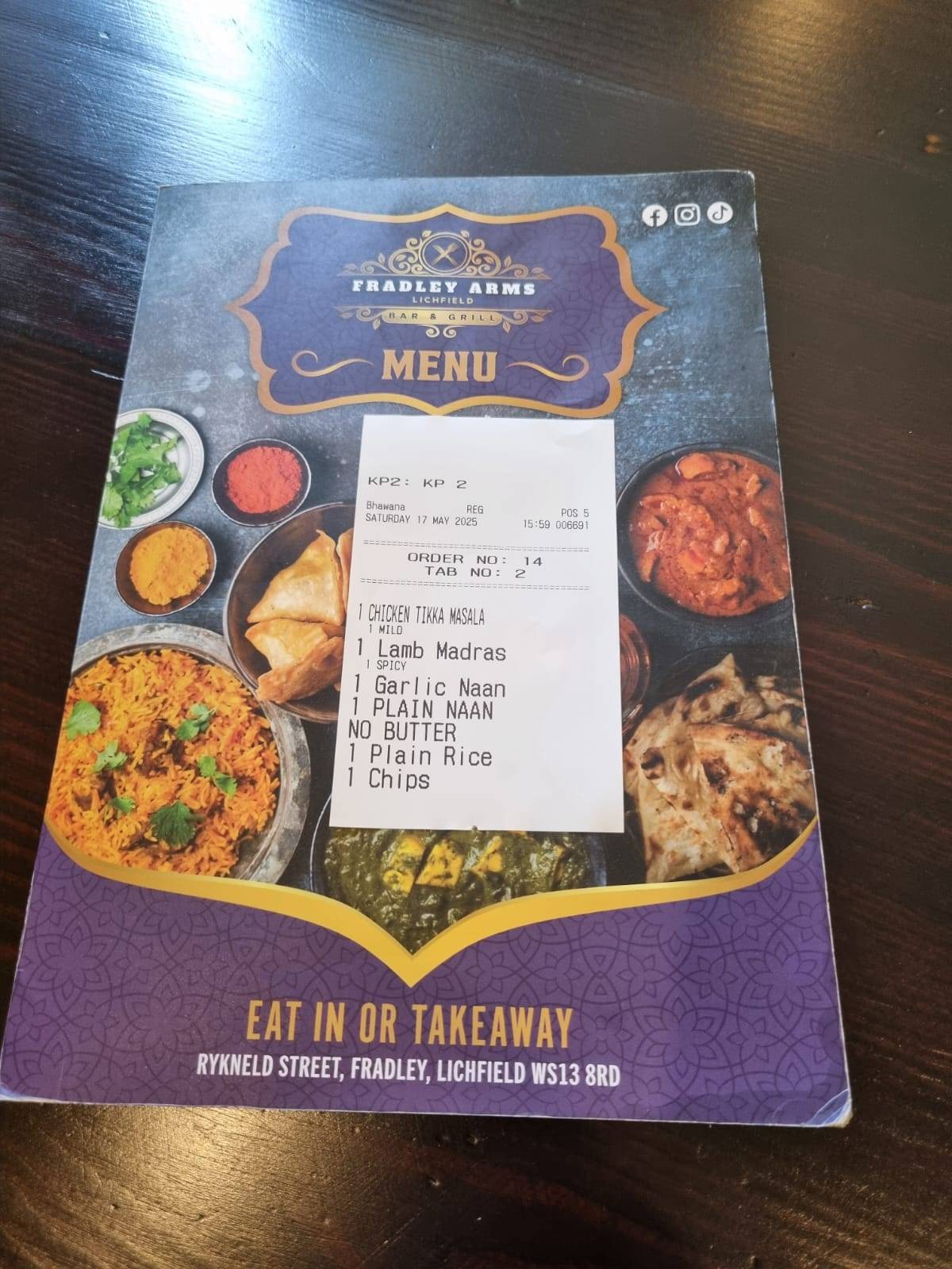 Menu at Fradley Arms pub & bar, Lichfield