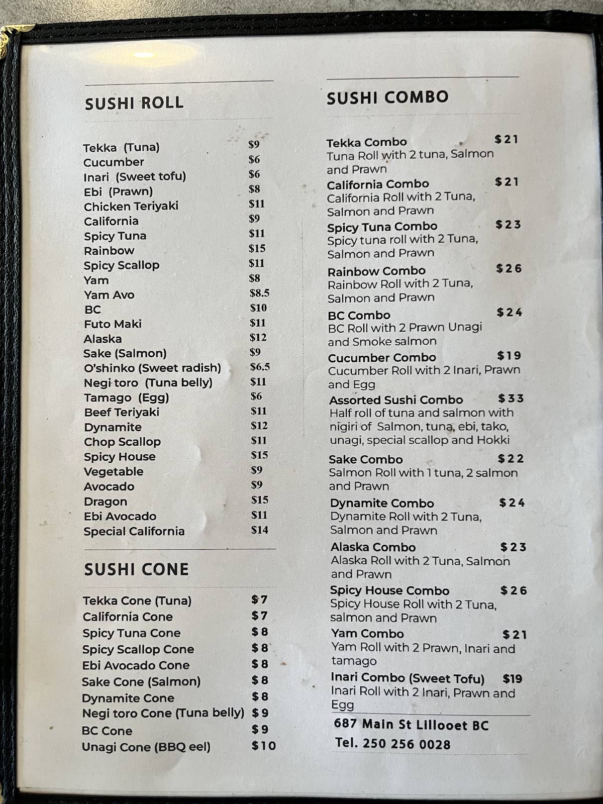 Menu at Lillooet Inn Restaurant, Lillooet