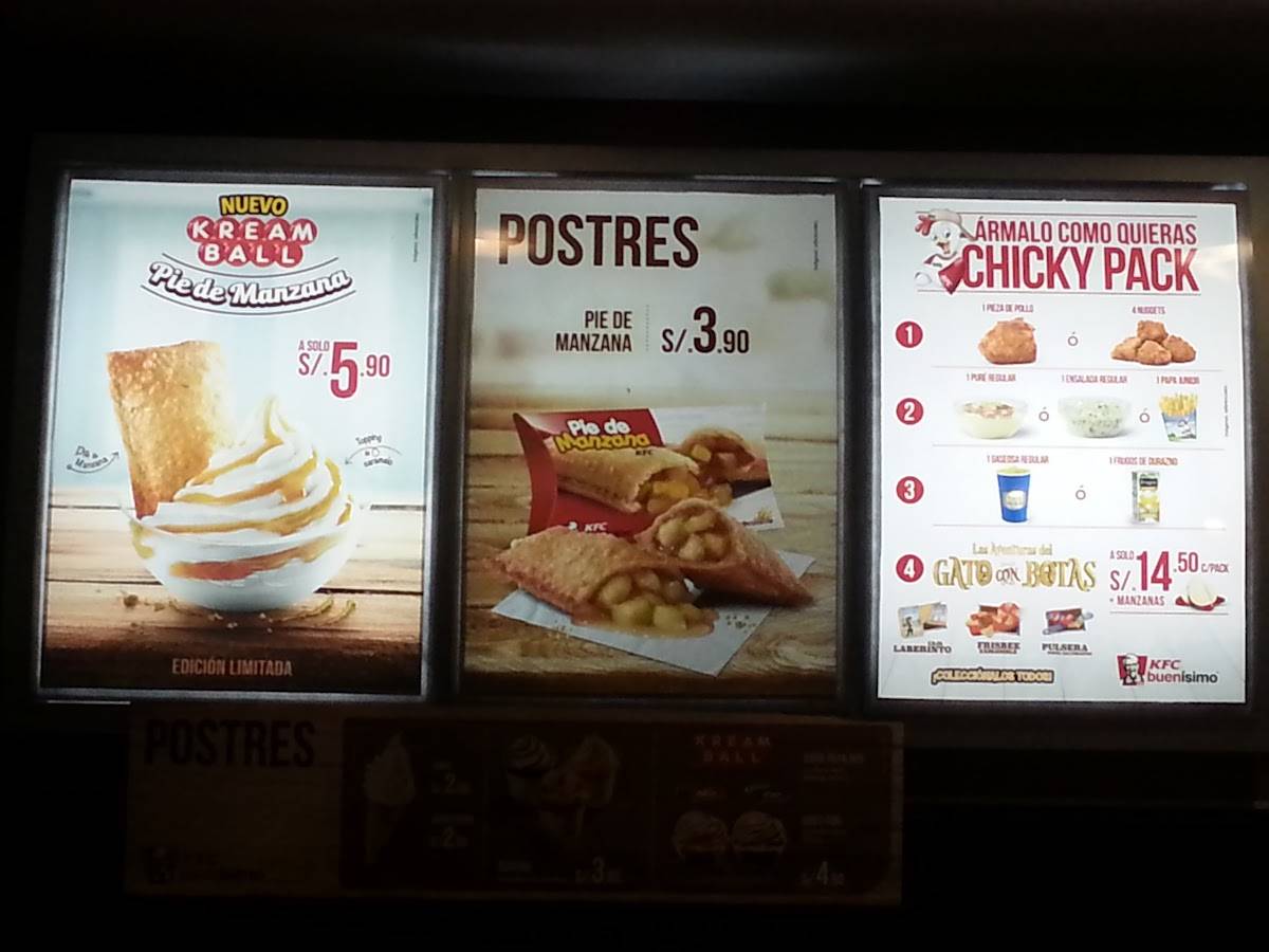 Menu at KFC restaurant, Jesus Maria, Av. República Dominicana 221