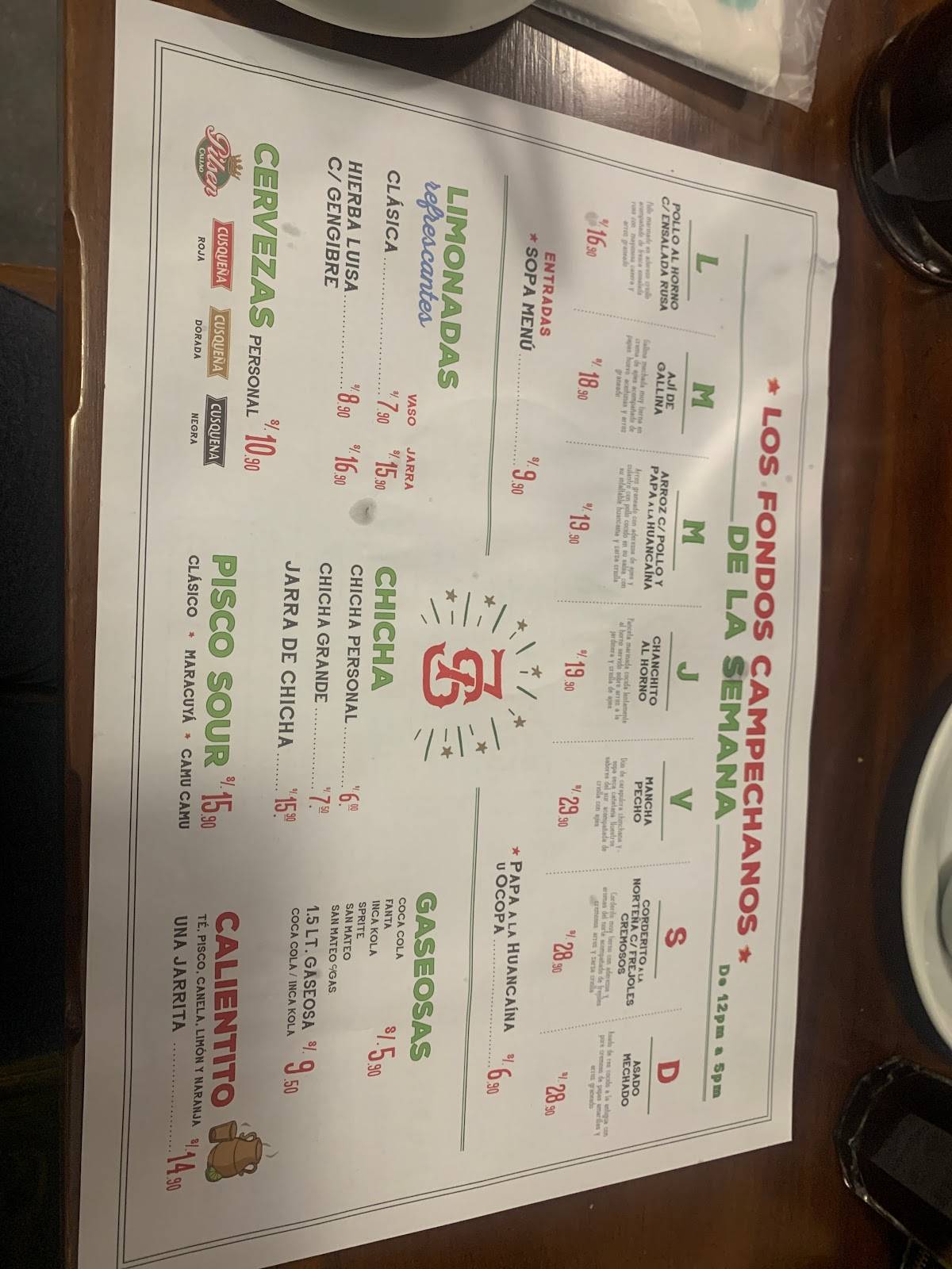 Carta del restaurante Siete Sopas Lince, Lince, Av. Arequipa 2394