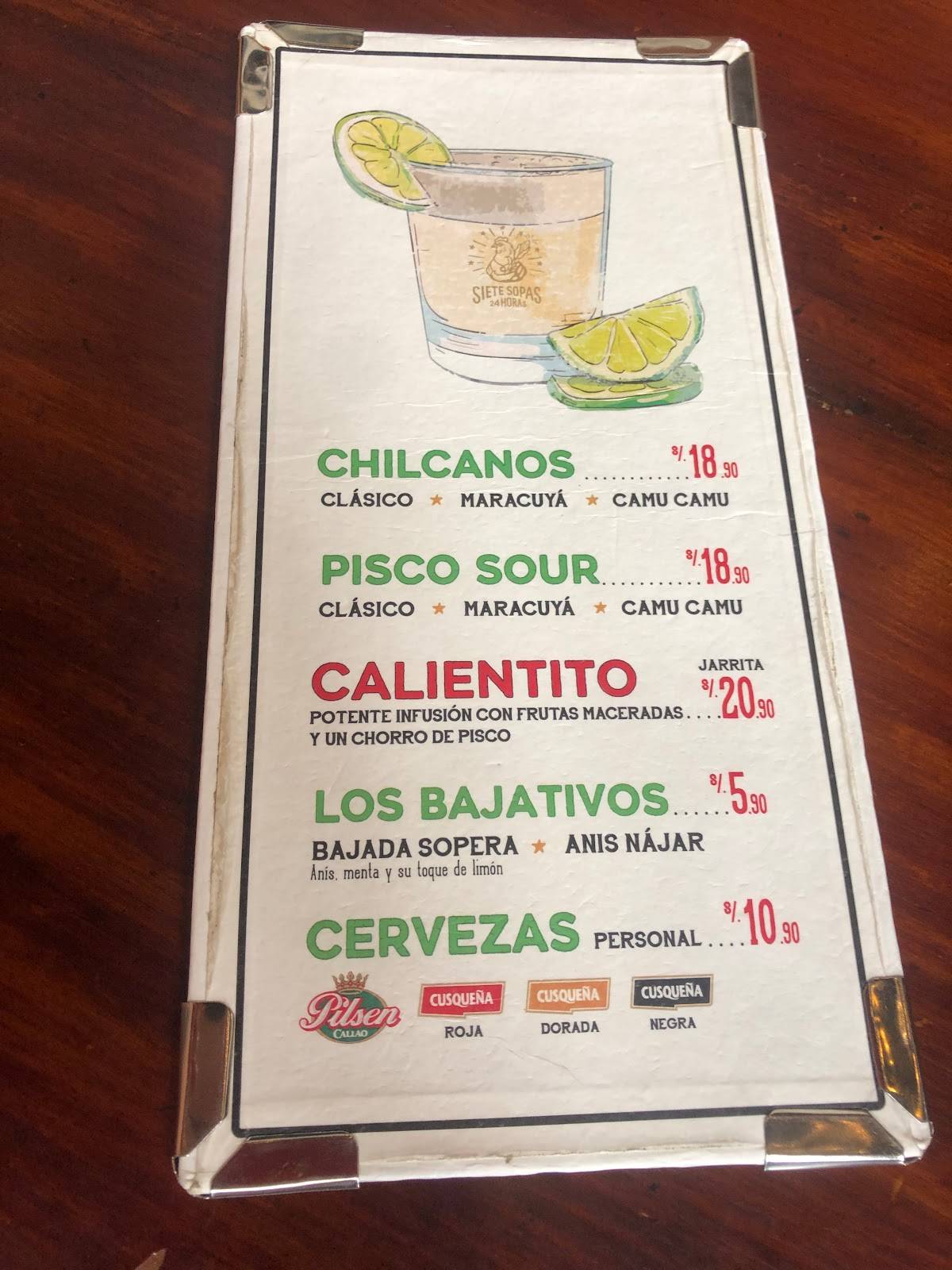 Carta del restaurante Siete Sopas Lince, Lince, Av. Arequipa 2394