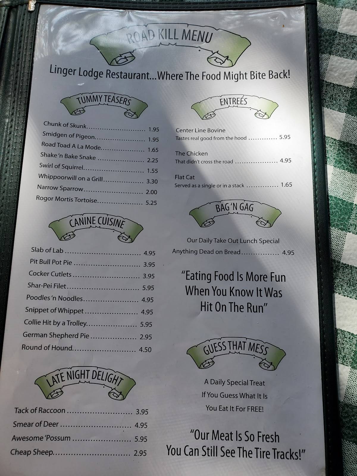 Menu at Linger Lodge Restaurant, Bradenton